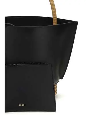 Sacai Leather And Rattan Basket Handbag - Black