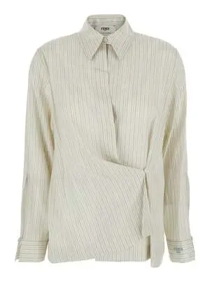 Fendi FENDI Silk Striped Shirt With Pointed Collar And Asymmetrical Closure Multicolor