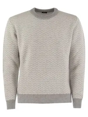 Kiton Crew Neck Cashmere Jumper With Geometric Pattern - Multicolor