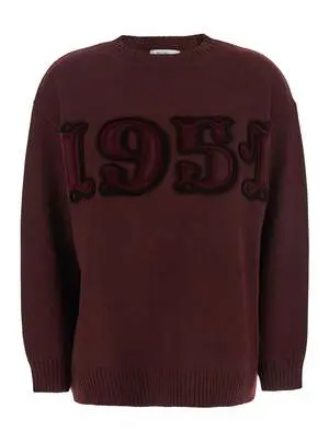 Max Mara Bordeaux Wool & Cashmere Blend Crewneck Sweater With Embroidery - Multicolor
