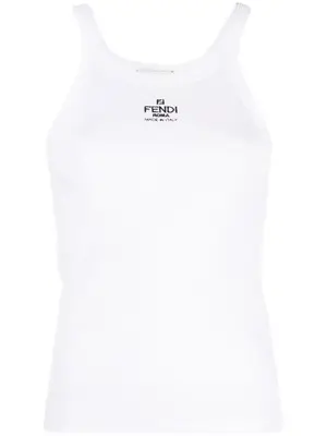 Fendi Logo Embroidered Cotton Tank Top - Multicolor