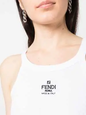 Fendi Logo Embroidered Cotton Tank Top - Multicolor