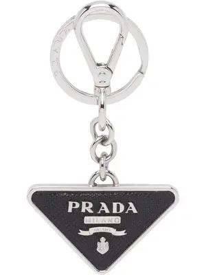 Prada Saffiano Leather And Metal Keychain - Black