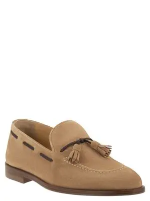 Brunello Cucinelli Suede Tassel Loafers - Cream