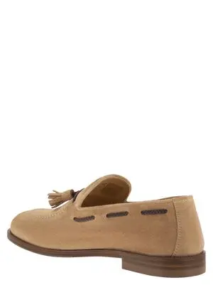 Brunello Cucinelli Suede Tassel Loafers - Cream