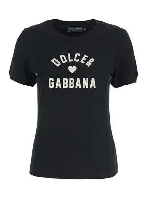 Dolce & Gabbana Cotton Crewneck T-shirt With Maxi Logo - Black