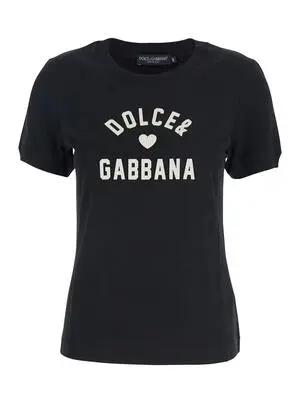 Dolce & Gabbana Cotton Crewneck T-shirt With Maxi Logo - Black