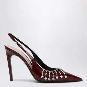 Gucci Bordeaux Patent Leather Pump With Crystal Chain Detail - Red