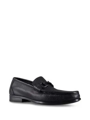 FERRAGAMO Grained Leather Gancini Loafers - Black