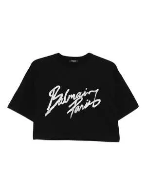 Balmain Logo Cotton Cropped T-shirt - Multicolor