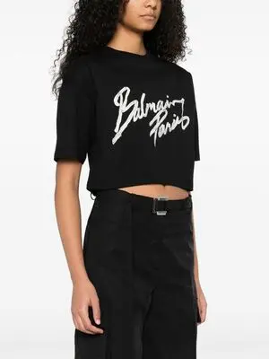 Balmain Logo Cotton Cropped T-shirt - Multicolor