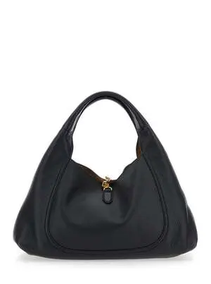 Gucci Grained Leather Horsebit Shoulder Bag - Black