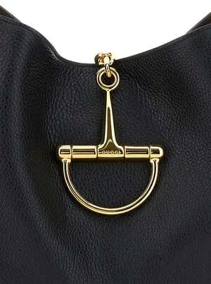 Gucci Grained Leather Horsebit Shoulder Bag - Black
