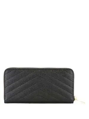 Saint Laurent Cassandre Matelassé Zip Around Wallet In Grain De Poudre Leather