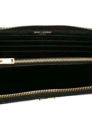 Saint Laurent Cassandre Matelassé Zip Around Wallet In Grain De Poudre Leather