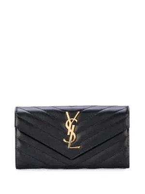 Saint Laurent Cassandre Matelassé Large Flap Wallet In Grain De Poudre Leather - Black