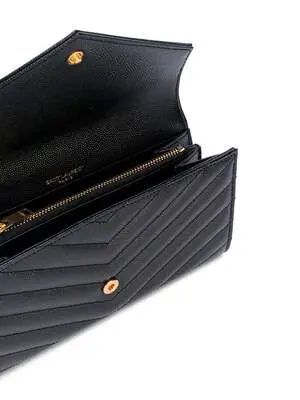 Saint Laurent Cassandre Matelassé Large Flap Wallet In Grain De Poudre Leather - Black