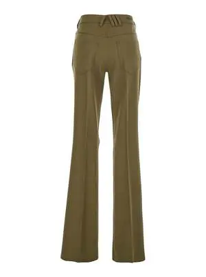 Attico Green Fabric Trousers With Belt Loops And Back Logo - Multicolor