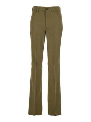 Attico Green Fabric Trousers With Belt Loops And Back Logo - Multicolor