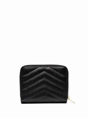 Saint Laurent Cassandre Matelassé Compact Zip Around Wallet In Grain De Poudre Leather - Black
