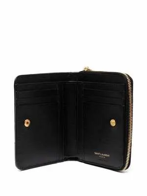 Saint Laurent Cassandre Matelassé Compact Zip Around Wallet In Grain De Poudre Leather - Black