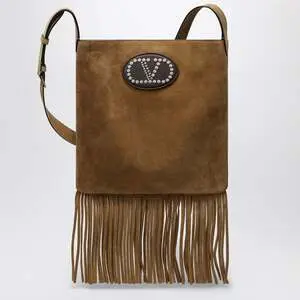 Valentino Garavani Suede Shoulder Bag With Fringe Trim - Brown