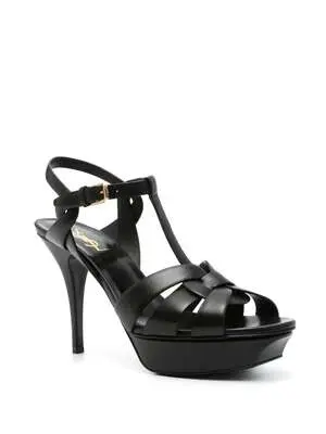 Saint Laurent Tribute Platform Sandals In Smooth Leather - Black