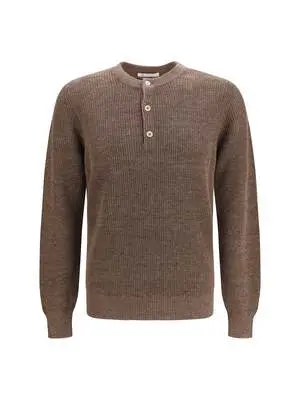 Brunello Cucinelli Cotton Ribbed High Neck Quarter Zip Sweater - Brown