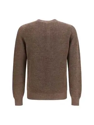 Brunello Cucinelli Cotton Ribbed High Neck Quarter Zip Sweater - Brown