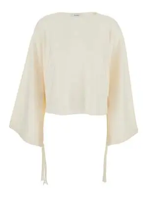 Max Mara Wool Sweater With Wide Sleeves And Knotted Hems - White