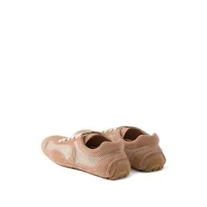 Prada Lace-up Suede And Mesh Sneakers - Cream