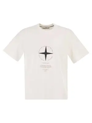 Stone Island Regular Fit T-shirt With “light Compass” Print - White