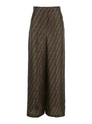 Fendi Wide Leg Silk Pants With Ff Motif - Multicolor