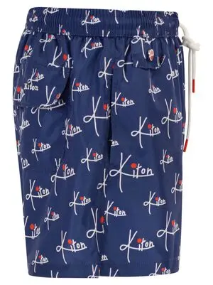 Kiton Short Swim Boxers With All-over Pattern - Blue
