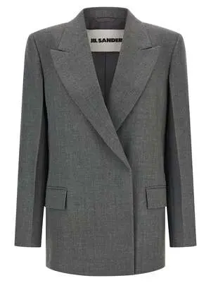 JIL SANDER Double-breasted Wool Blazer - Gray