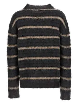 Marni Brushed Mohair Striped Sweater - Gray