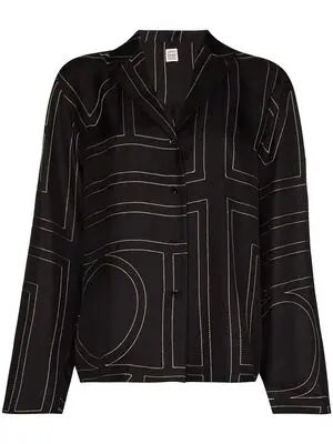 TOTEME Silk Embroidered Monogram Pajama Shirt - Multicolor