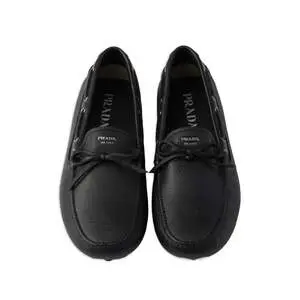 Prada Printed Logo Leather Boat Shoes - Black