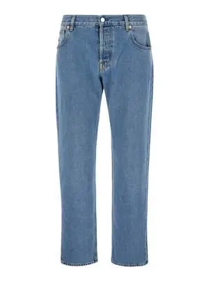 Gucci Blue Washed Denim Jeans With Rosso Ancora Patch - Multicolor