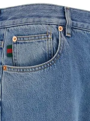 Gucci Blue Washed Denim Jeans With Rosso Ancora Patch