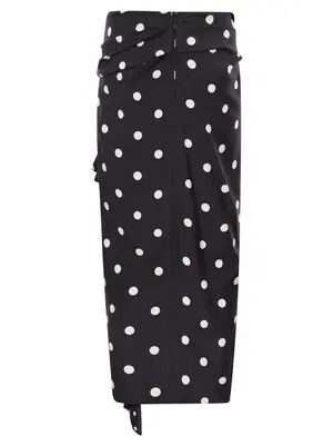 Sportmax Silk Twill Polka Dot Knot Midi Skirt