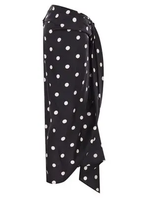 Sportmax Silk Twill Polka Dot Knot Midi Skirt
