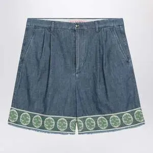 Valentino Garavani Bermuda Shorts With Jacquard Embroidery - Blue