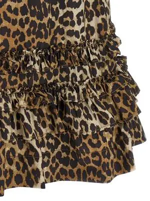 GANNI Leopard Cotton Poplin Mini Dress - Brown