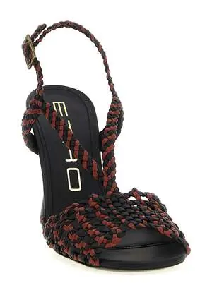 Etro Two-tone Woven Sandals With Adjustable Strap - Brown
