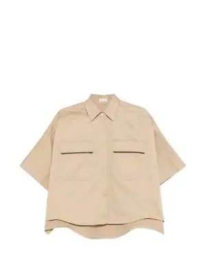 Brunello Cucinelli Short Sleeve Cotton Linen Shirt - Brown
