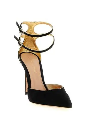 GIANVITO ROSSI Ivette Suede Pointed Pumps With Laminated Leather Piping And Double Adjustable Ankle Strap