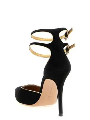 GIANVITO ROSSI Ivette Suede Pointed Pumps With Laminated Leather Piping And Double Adjustable Ankle Strap