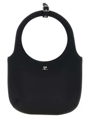 COURREGES Holy Satin Handbag With Metal Logo - Black