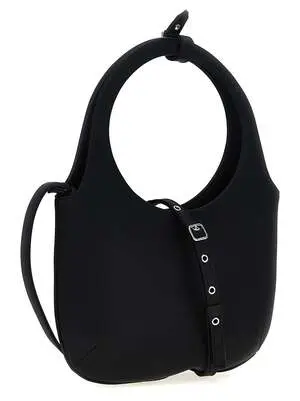 COURREGES Holy Satin Handbag With Metal Logo - Black